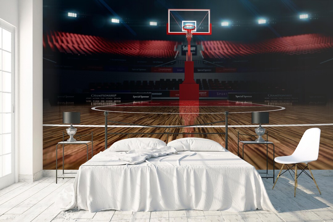 3D Sport Basketball Court Spectator Stand Lighting Wallpaper Removable ...