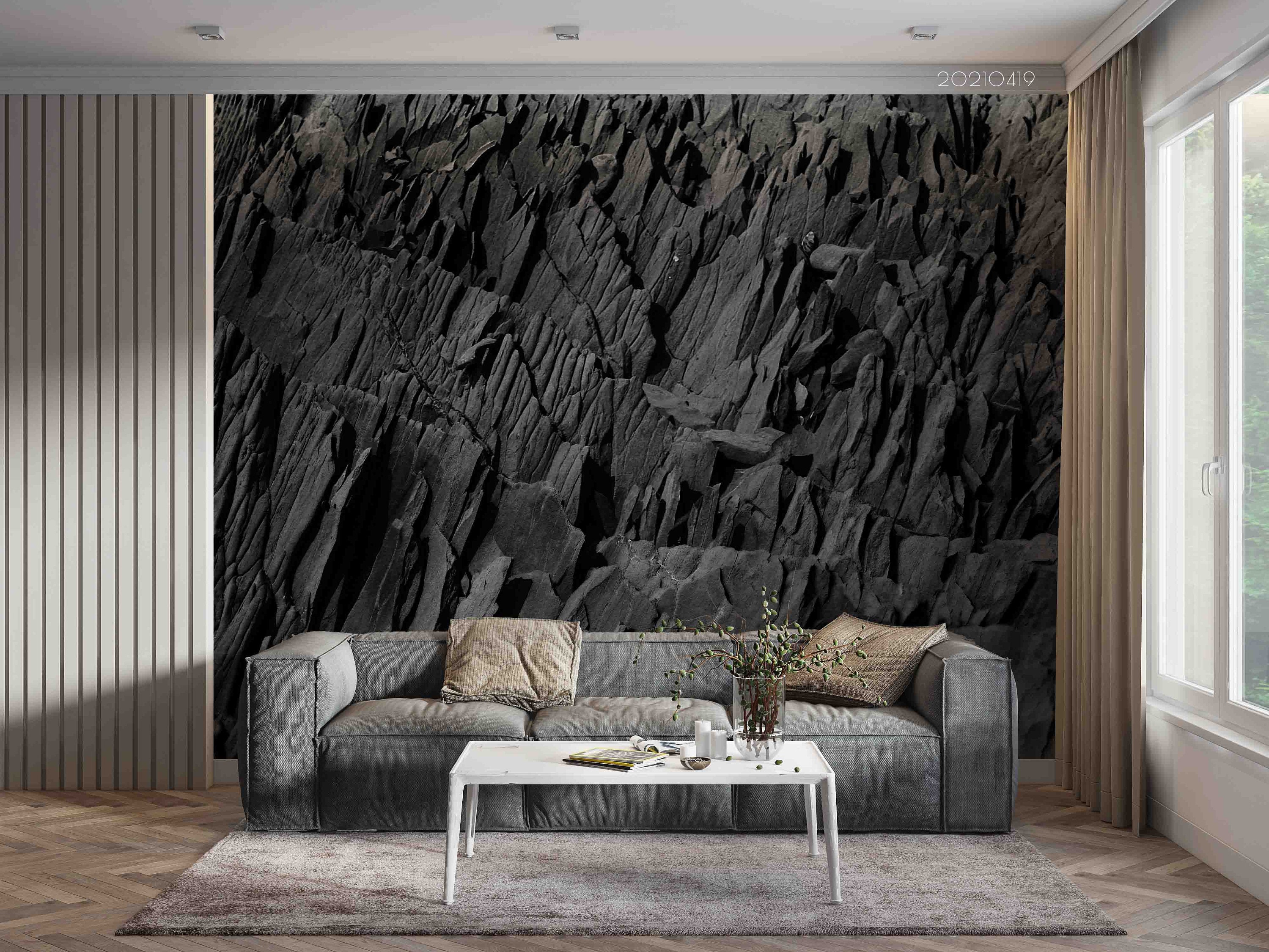 3D Rock Texture Wallpaper Black Wall Mural Stone Wall Decor - Etsy ...