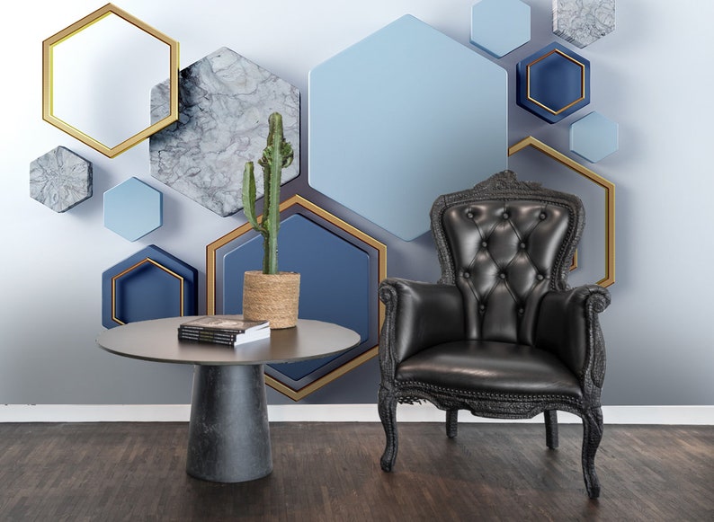 3D Hexagon Wallpaper, Geometric Marble Wall Mural, Peel and Stick - Etsy