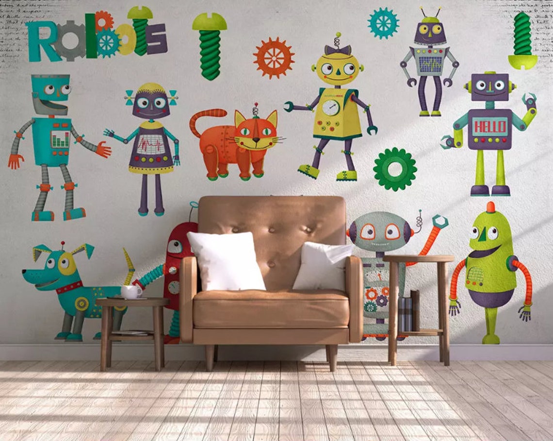 3D Robot Wallpaper Colorful Wall Mural Cartoon Wall Decor - Etsy Australia