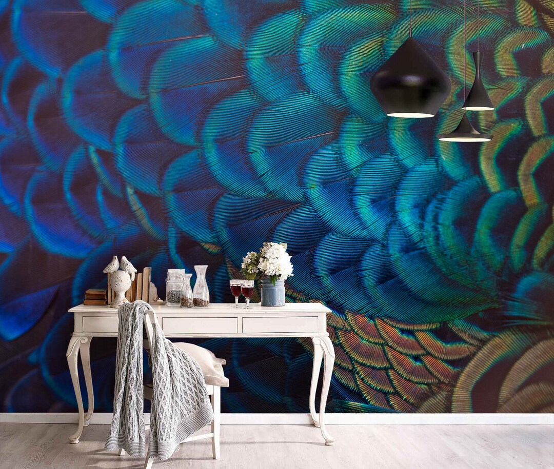 Blue Feather Texture Wallpaper, Dreamy Wall Mural (peel and Stick) - Etsy
