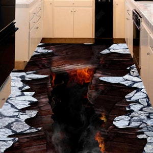 3D Flame Stone Cliff, Vinyl Floor Mural, Self-adhesive Vinyl, Floor Art ...