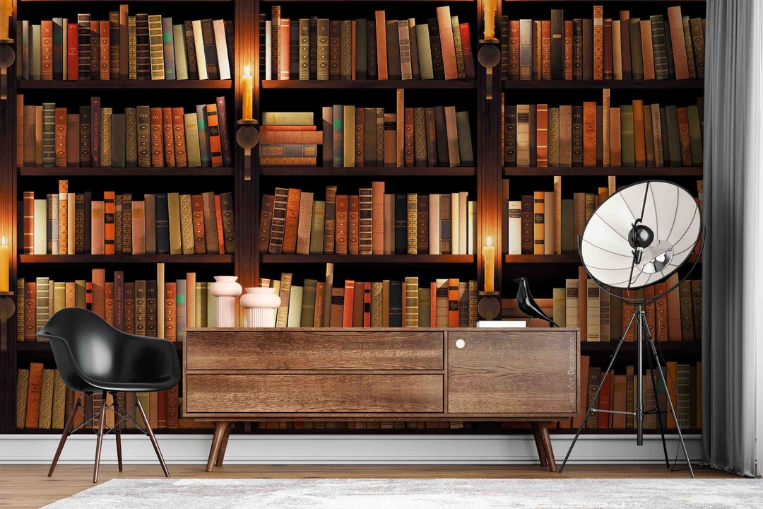 3D Library Bookshelf Wallpaper-nursery Wllpaper Removable Wallpaper ...