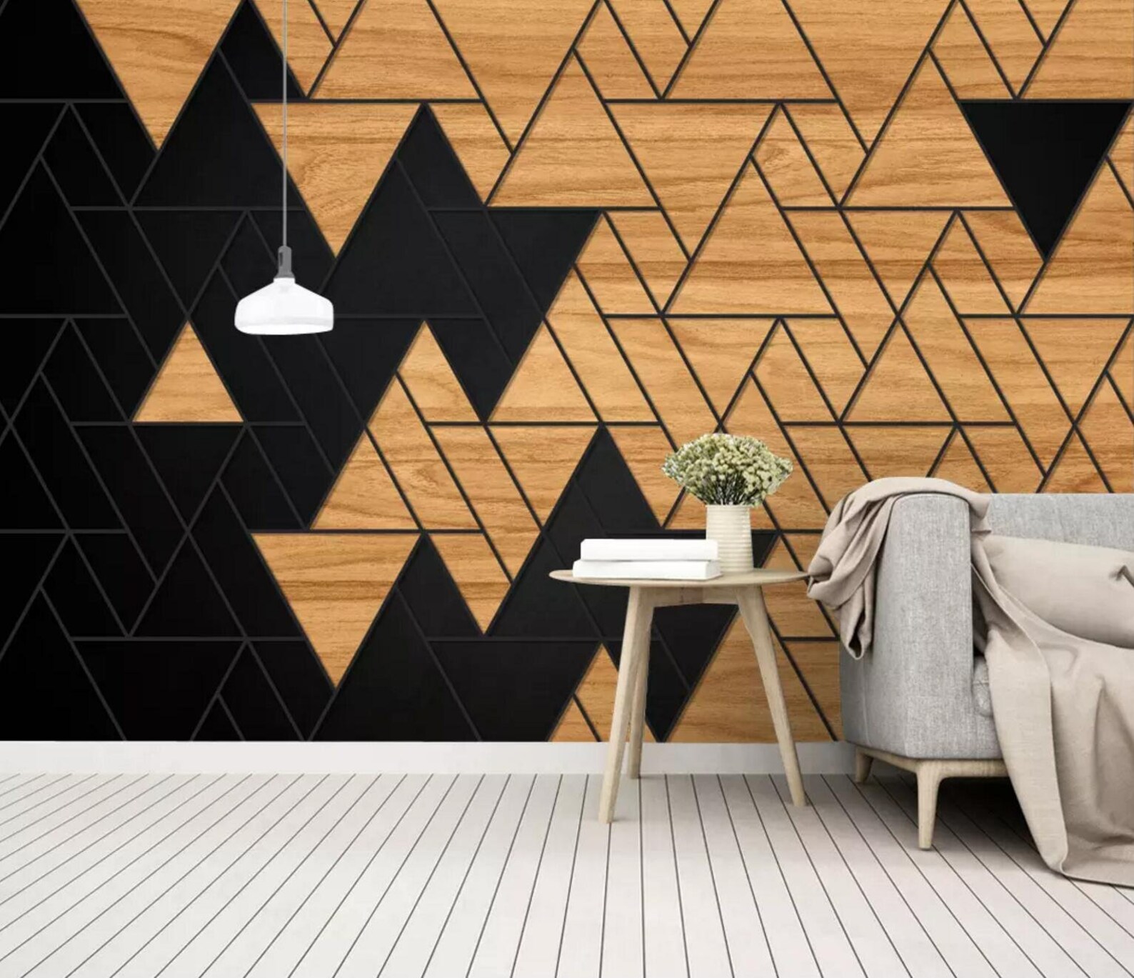 3D Triangle Wallpaper Geometric Wall Mural Planks Wall - Etsy