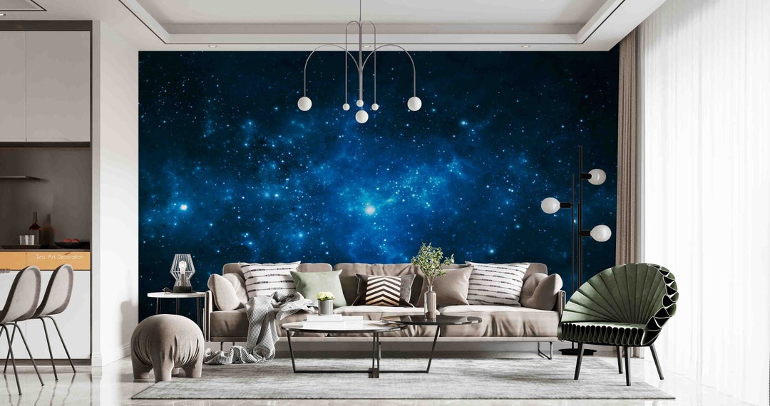 3D Space Starry Sky Blue Nightscape Wallpaper Removable Wallpaper-peel ...