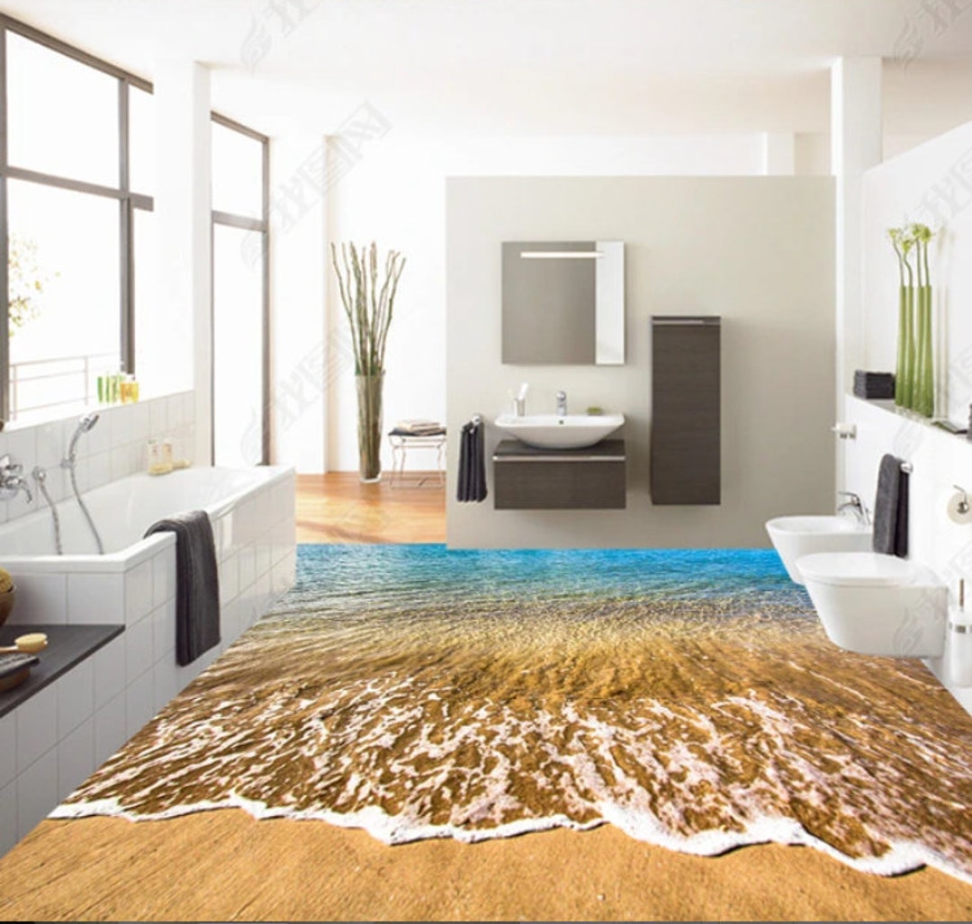 3D Beach Sea Wave, Vinyl Floor Mural, Self-adhesive Vinyl, Floor Art ...