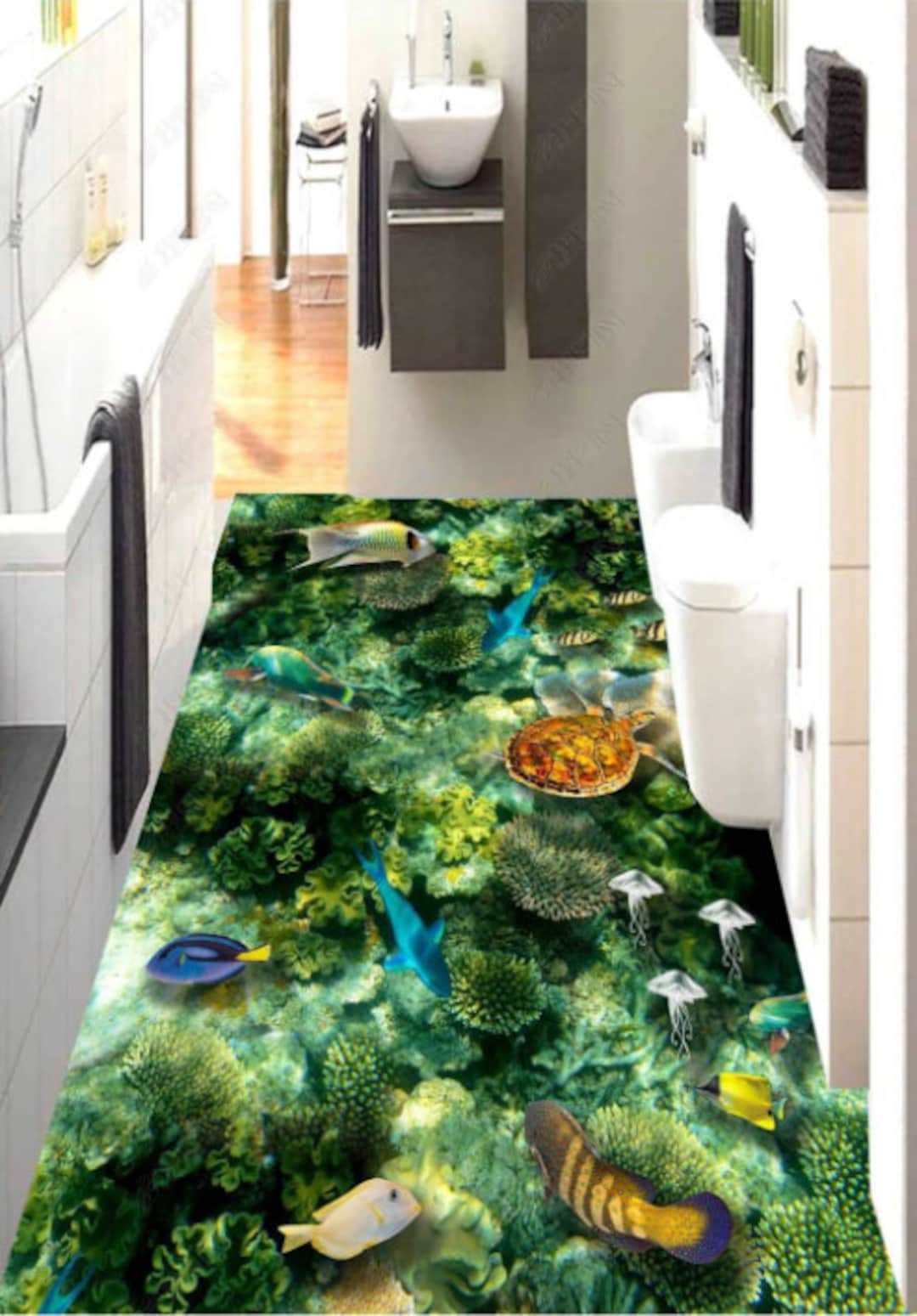 3D Coral Fish Sea Turtle Sea, Vinyl Floor Mural, Self-adhesive Vinyl ...