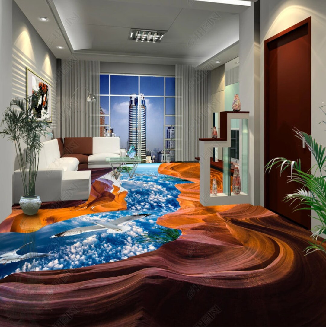 3D Cave Pigeon Blue Sky Clouds, Vinyl Floor Mural, Self-adhesive Vinyl ...