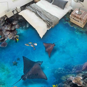 3D Blue Sea Coral Fish, Vinyl Floor Mural, Self-adhesive Vinyl, Floor ...