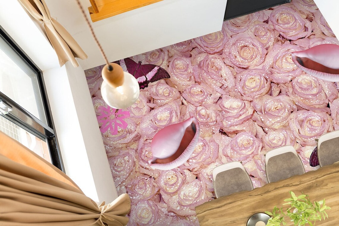 3D Pink Rose Flower, Vinyl Floor Mural, Self-adhesive Vinyl, Floor Art ...