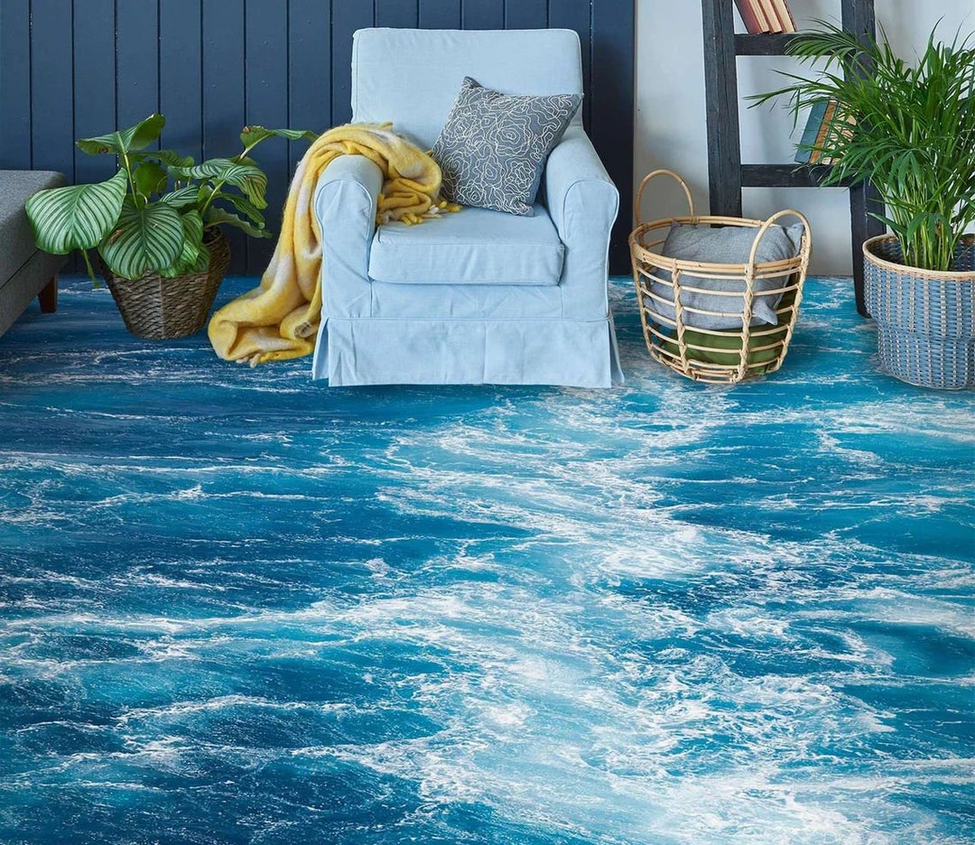 3D Blue Sea Wave, Vinyl Floor Mural, Self-adhesive Vinyl, Floor Art ...
