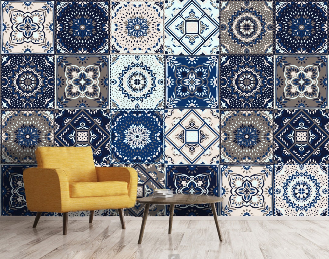 3D Tile Wallpaper, Square Wall Mural, Patchwork Pattern Wall Decor ...
