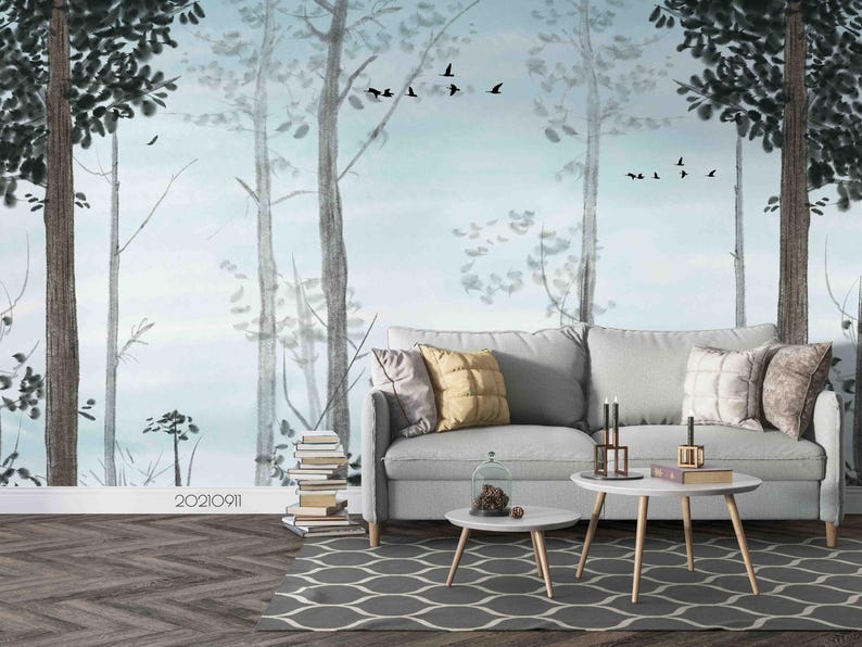 3D Forest Tree Bird Wallpaper Mural - Peel and Stick Wall Art - Etsy