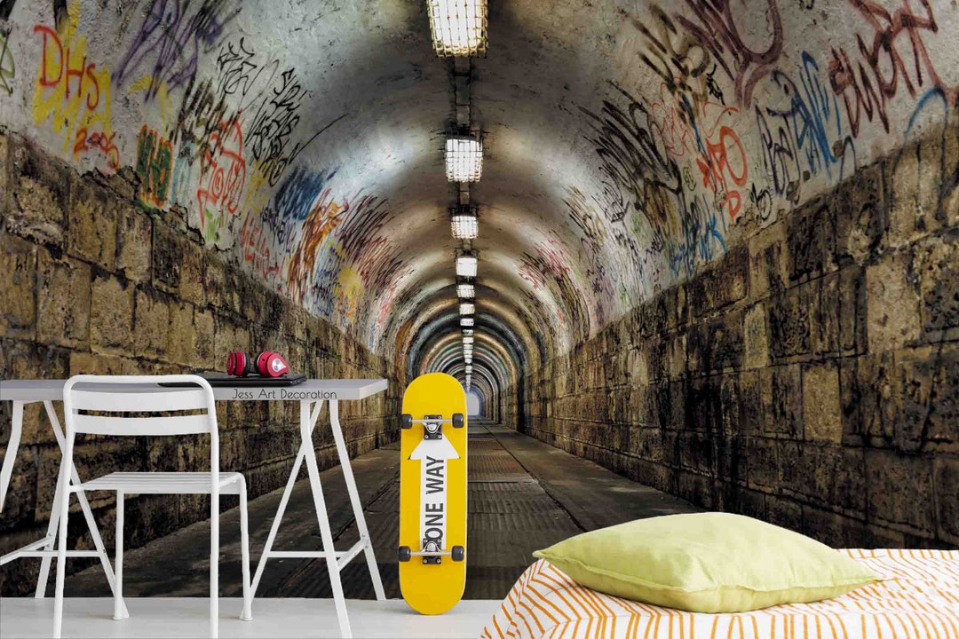 3D Graffiti Tunnel Letters Retro Wallpaper Removable Wallpaper-peel and ...