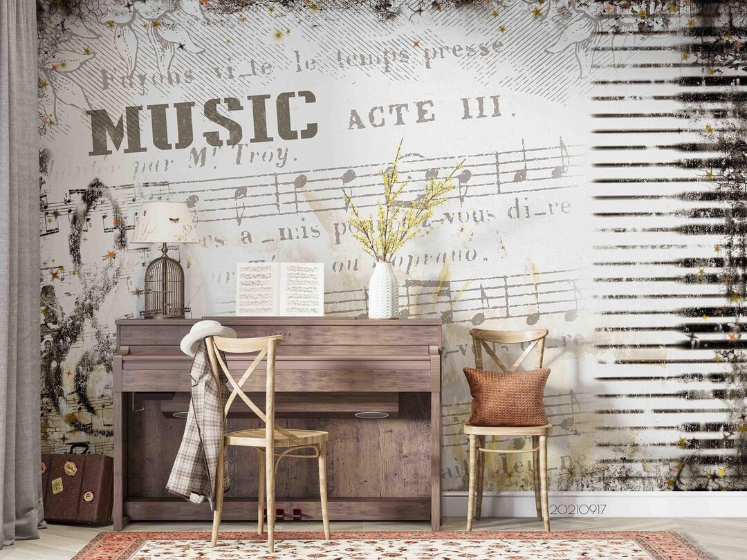 Retro Music Score Wall Mural – Peel and Stick Wallpaper - Etsy