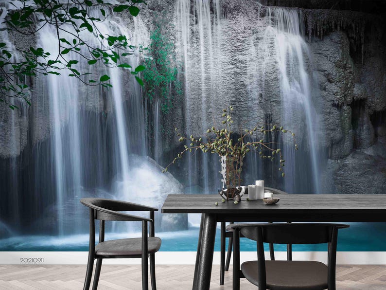 Waterfall Landscape Wall Mural: 3D Nature Wallpaper, Peel & Stick ...