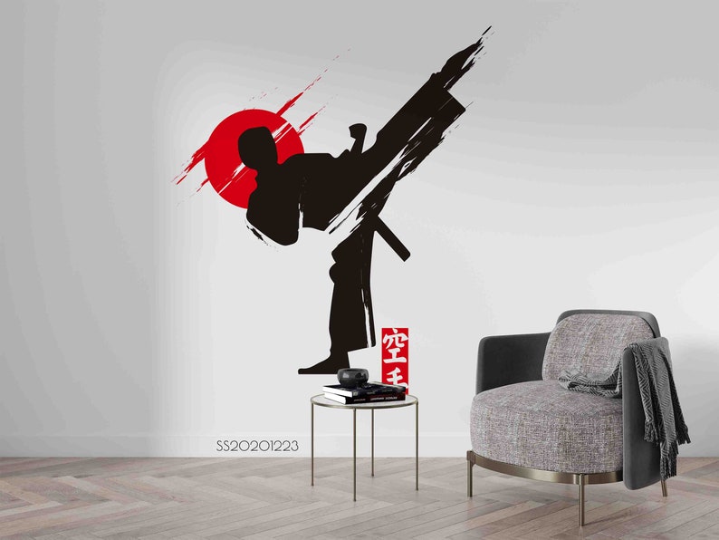 3D Japanese Karate Wallpaper Side Kick Wall Mural Red Sun - Etsy