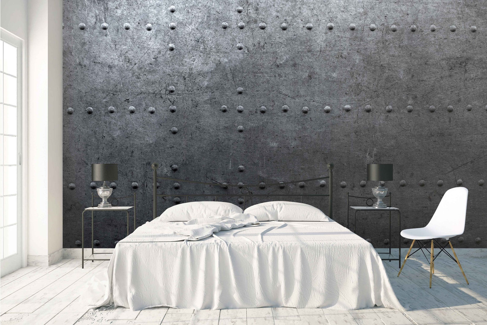 3D Riveted Metal Texture Wallpaper, Industrial Dark Wall Mural, Peel ...