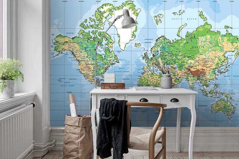 3D World Map Wallpaper Details Wall Mural Land Wall Decor - Etsy