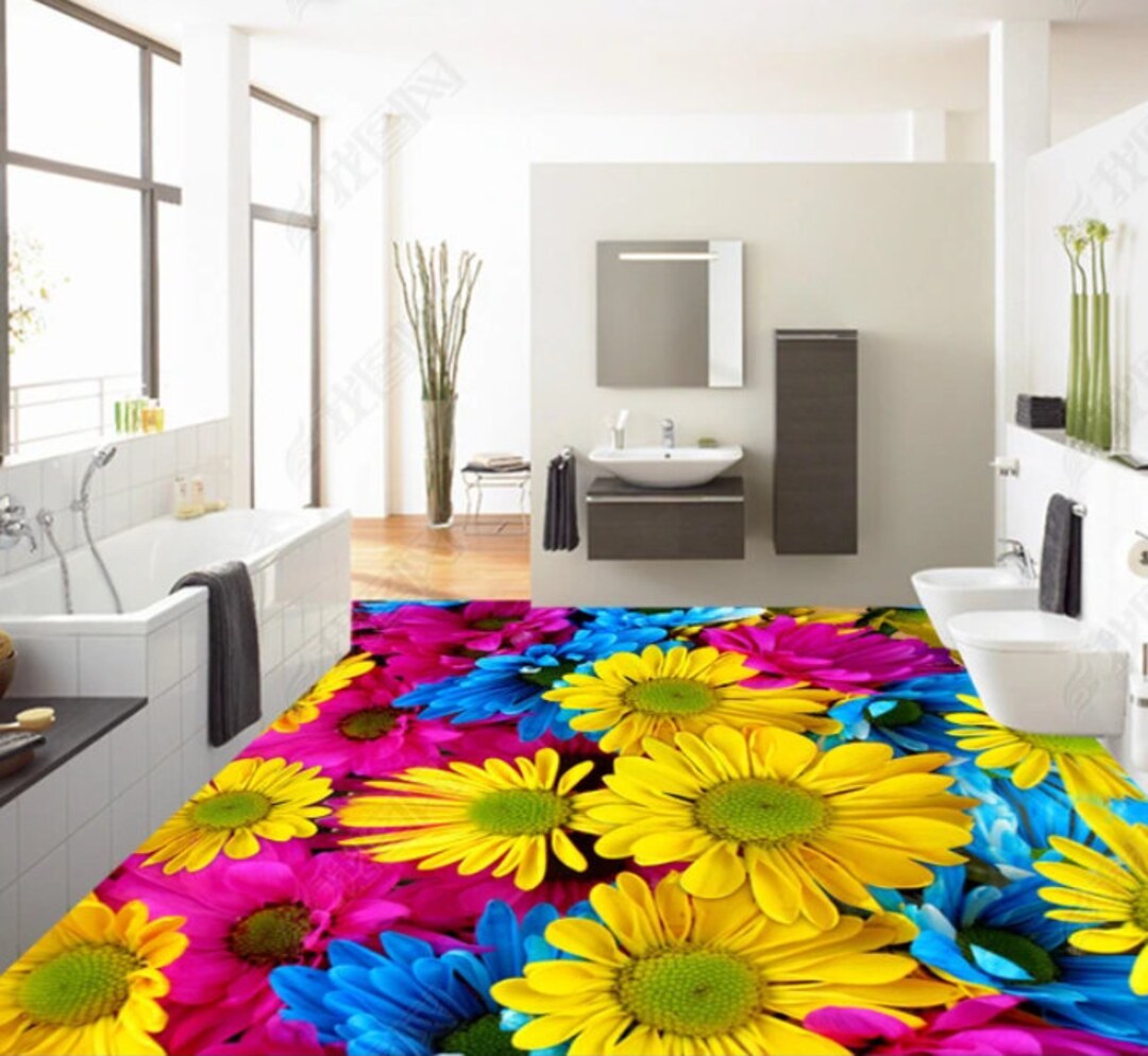 3D Colorful Daisy Floral, Vinyl Floor Mural, Self-adhesive Vinyl, Floor ...