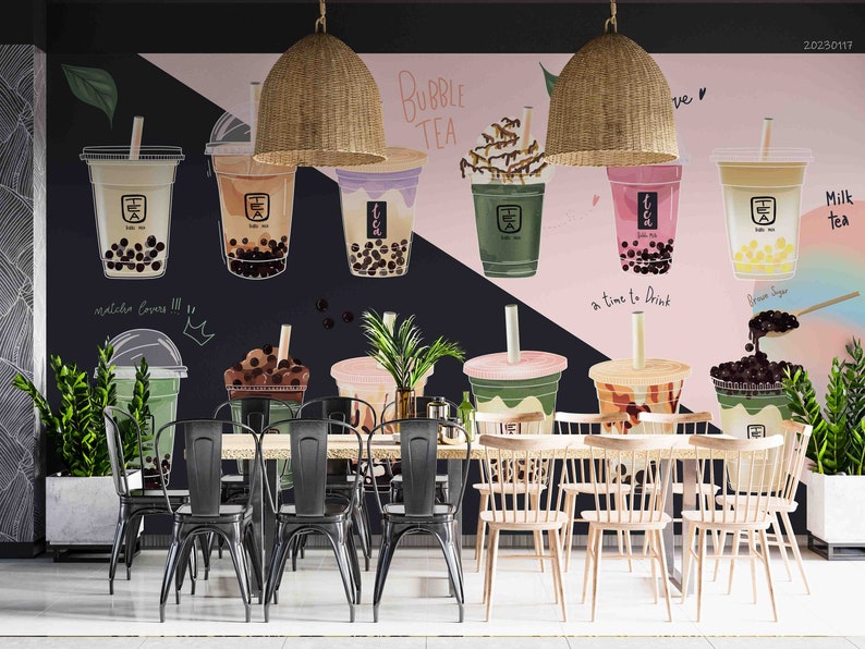 3D Bubble Tea Shop Wall Art, Peel and Stick Wallpaper - Etsy