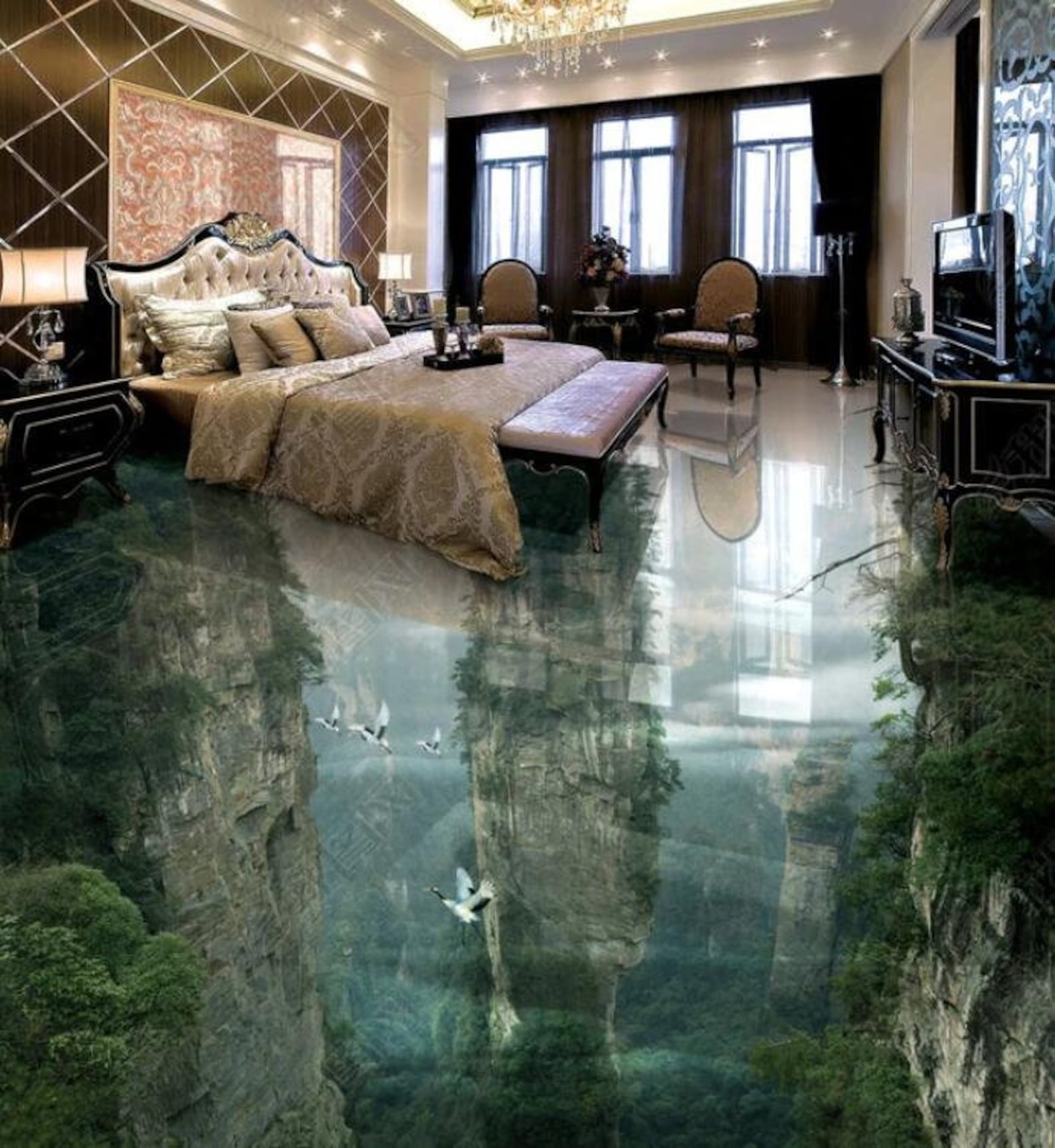 3D Green Mountain Crane Floor Mural, Self-adhesive Vinyl - Etsy