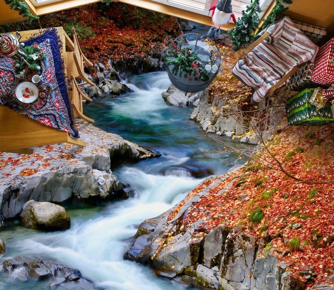 3D Rock Creek Nature Scenery, Vinyl Floor Mural, Self-adhesive Vinyl ...