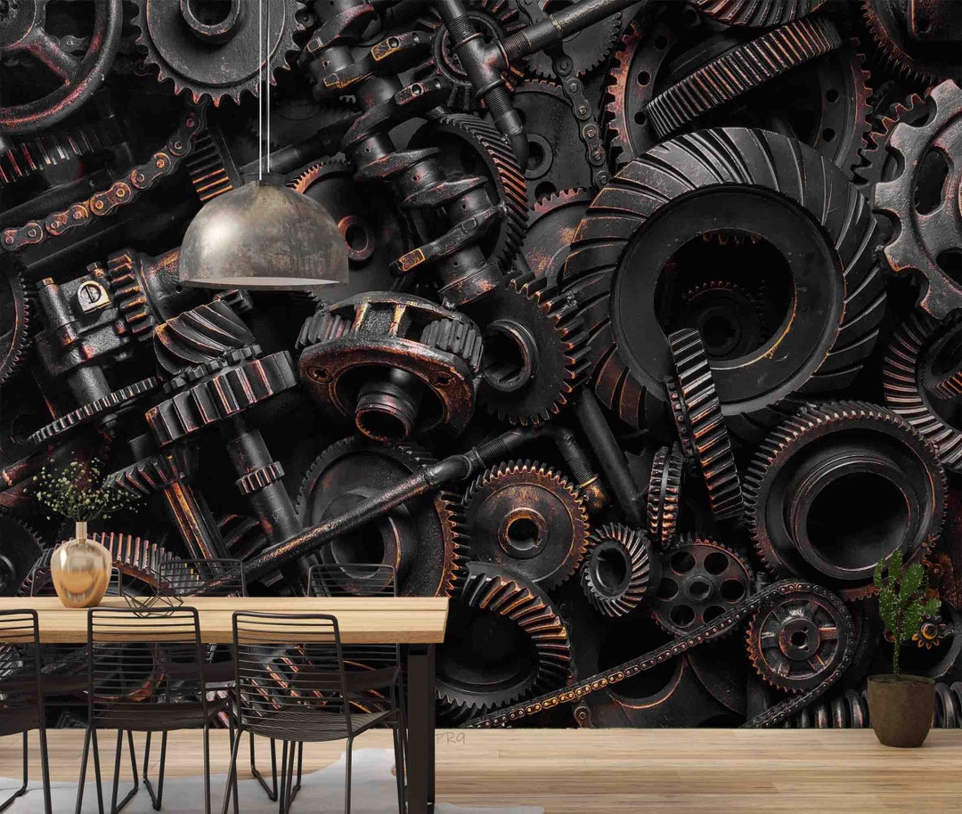 Mechanical Gear Iron Texture 3D Peel and Stick, Removable Wallpaper ...