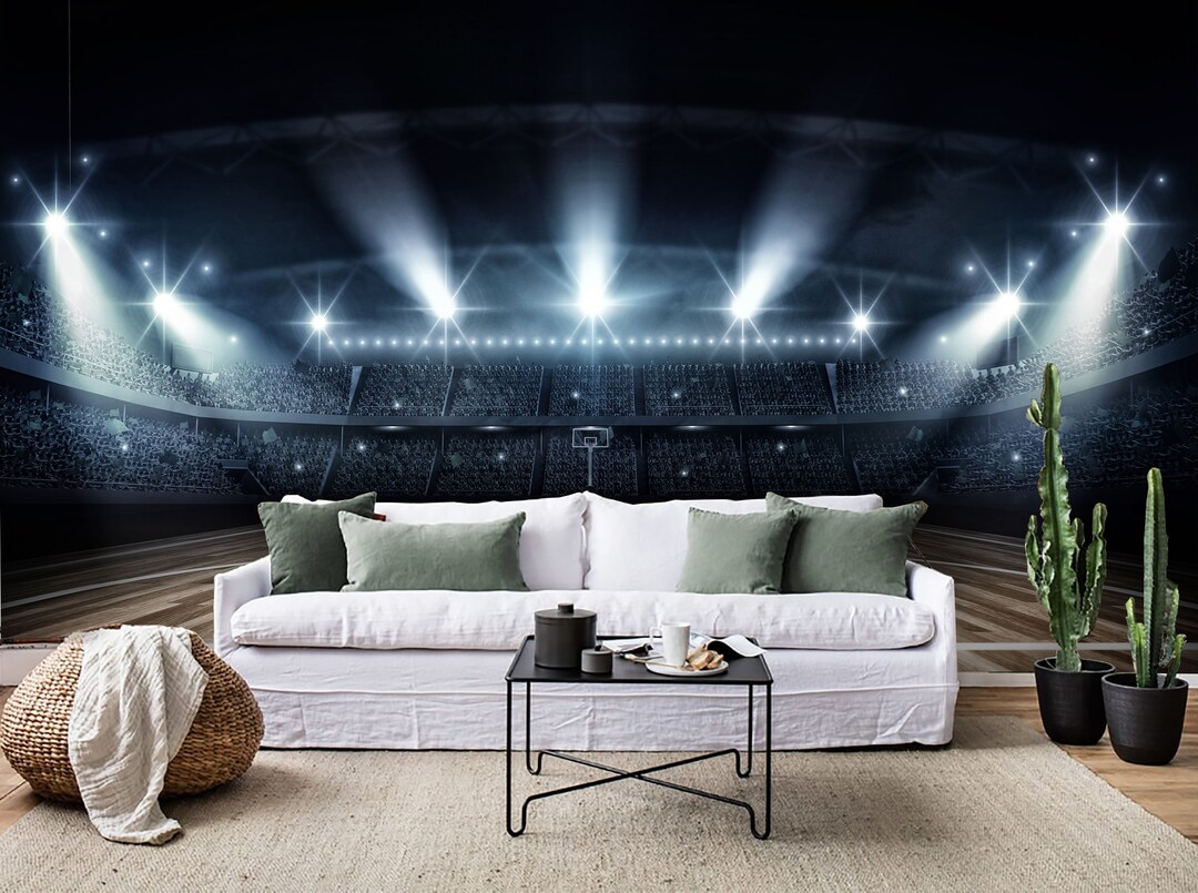 3D Sport Basketball Court Lighting Spectator Stand Wallpaper Removable ...