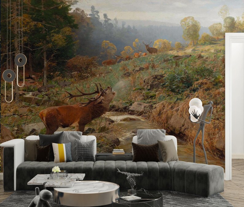 Elk Forest Scenery Wallpaper Mural, 3D Peel and Stick - Etsy