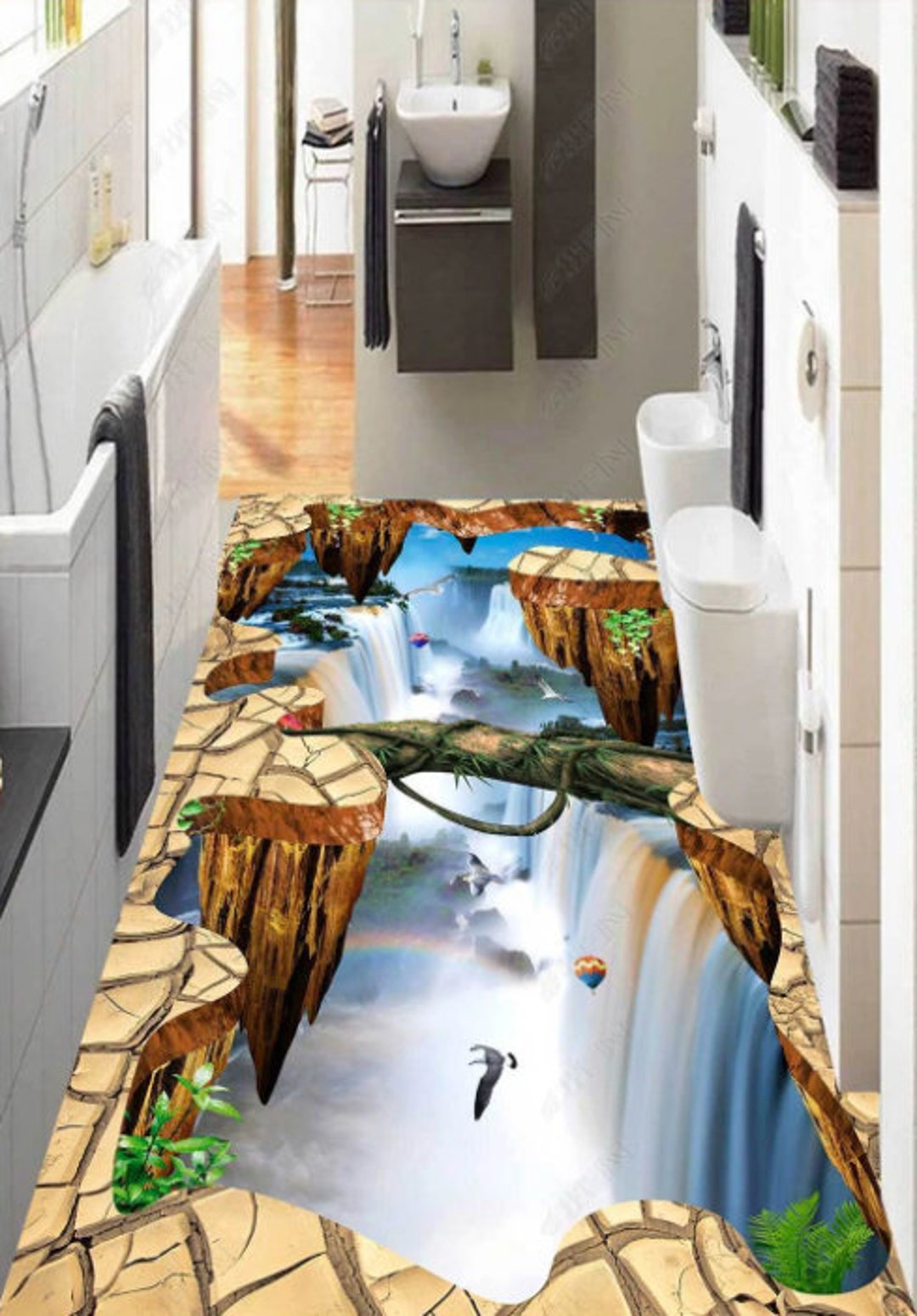 3D Waterfall River, Vinyl Floor Mural, Self-adhesive Vinyl, Floor Art ...