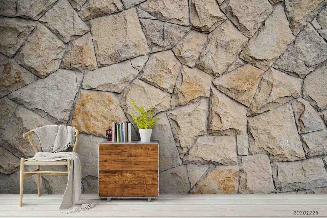 Stone Texture Wallpaper, Retro 3D Wall Mural, Peel and Stick - Etsy