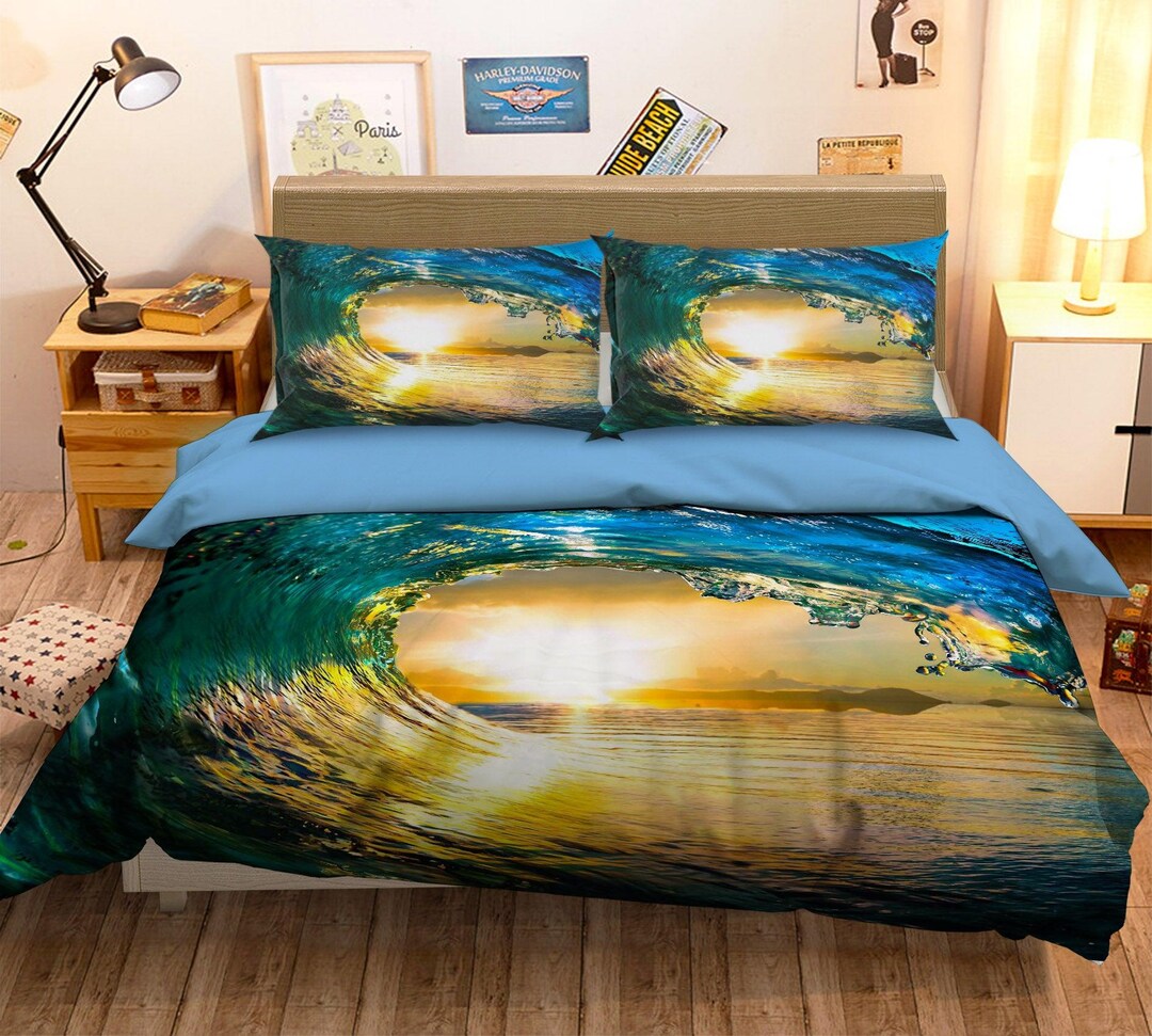 3D Sunshine Duvet Covers Set, Sea Quilt Cover, Wave Bedding Set, Sky ...