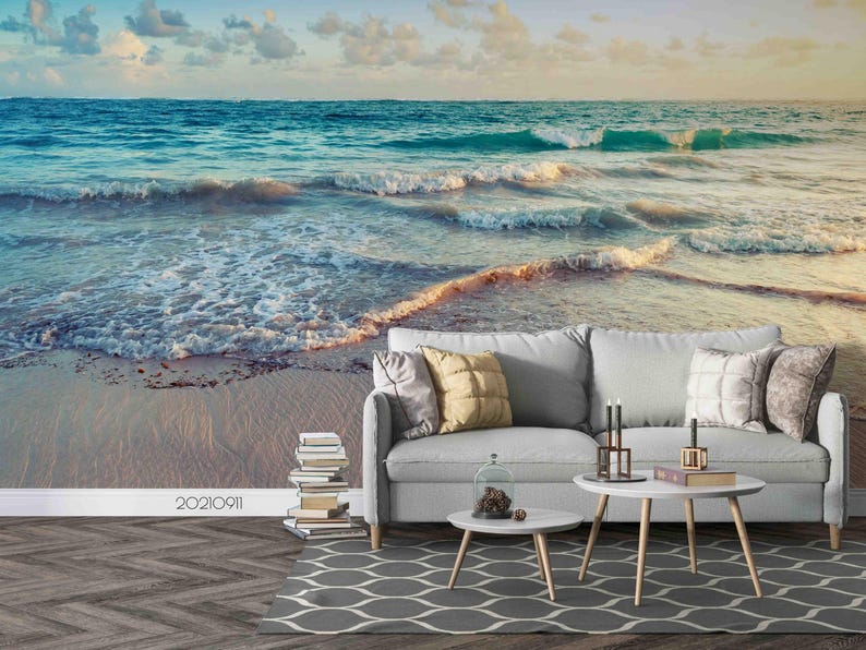 Beach Wall Mural: 3D Sea Waves Landscape Wallpaper, Peel and Stick - Etsy