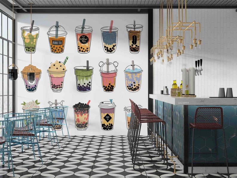 3D Hand Drawn Bubble Tea Milk Tea Shop Pearl Tea Wall Art - Etsy