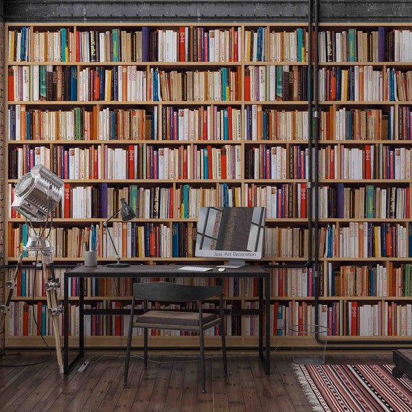 Bookshelf Wallpaper - Etsy