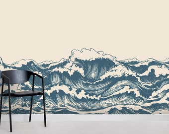 Peel and Stick Wave Wallpaper - Etsy