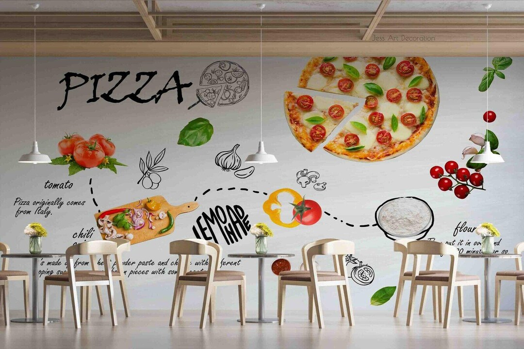 Pizza Fast Food Background 3D Peel and Stick, Removable Wallpaper, Wall ...
