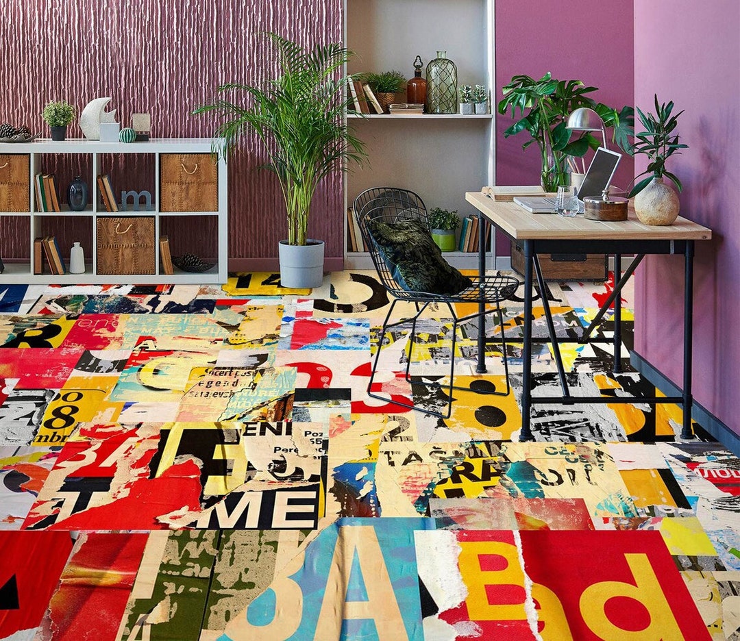 3D Abstract Color Graffiti, Vinyl Floor Mural, Self-adhesive Vinyl ...