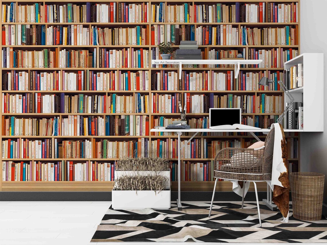 3D Books Wallpaper Bookshelf Wall Mural Library Wall Decor - Etsy Australia
