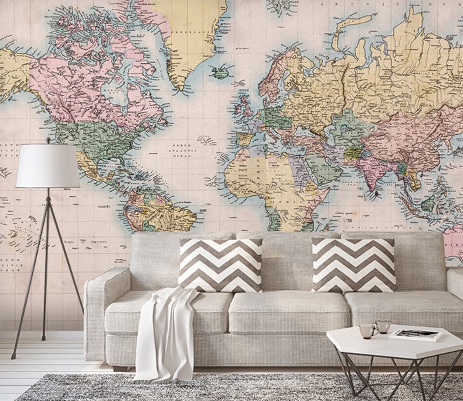 3D World Map Wallpaper Detailed Map Wall Mural Vintage Wall - Etsy ...
