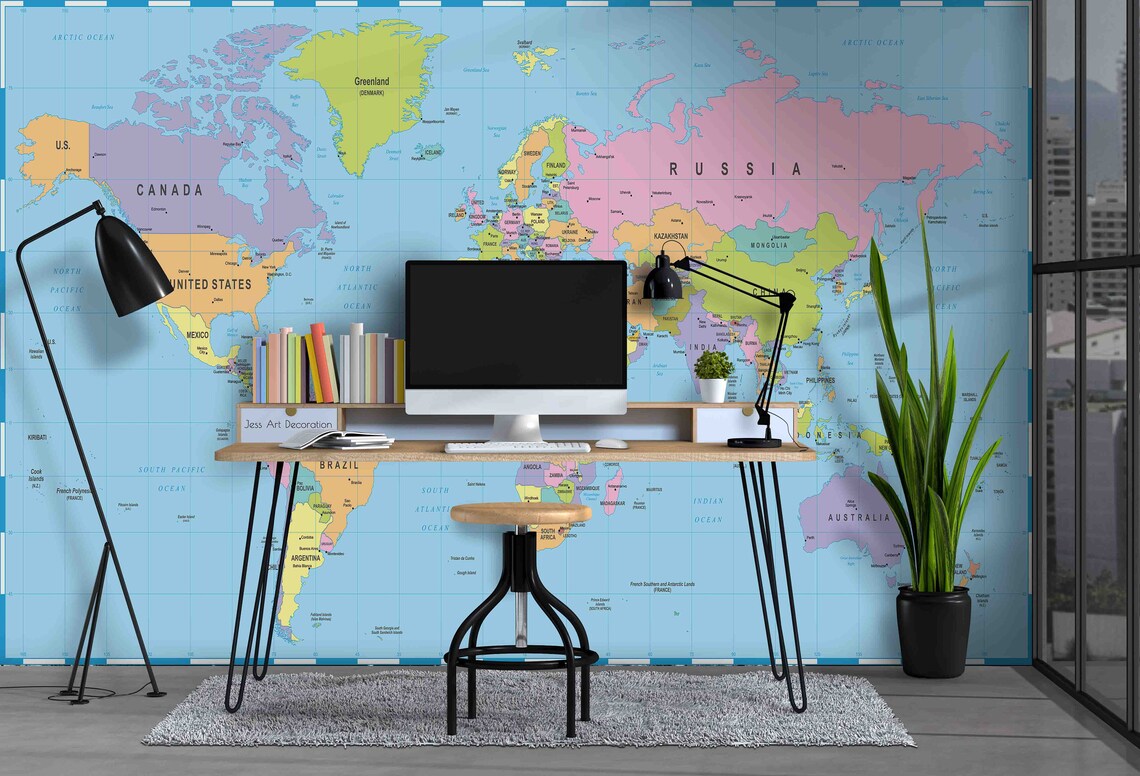3D World Map Blue Wallpaper Removable Wallpaper-peel and Stick - Etsy