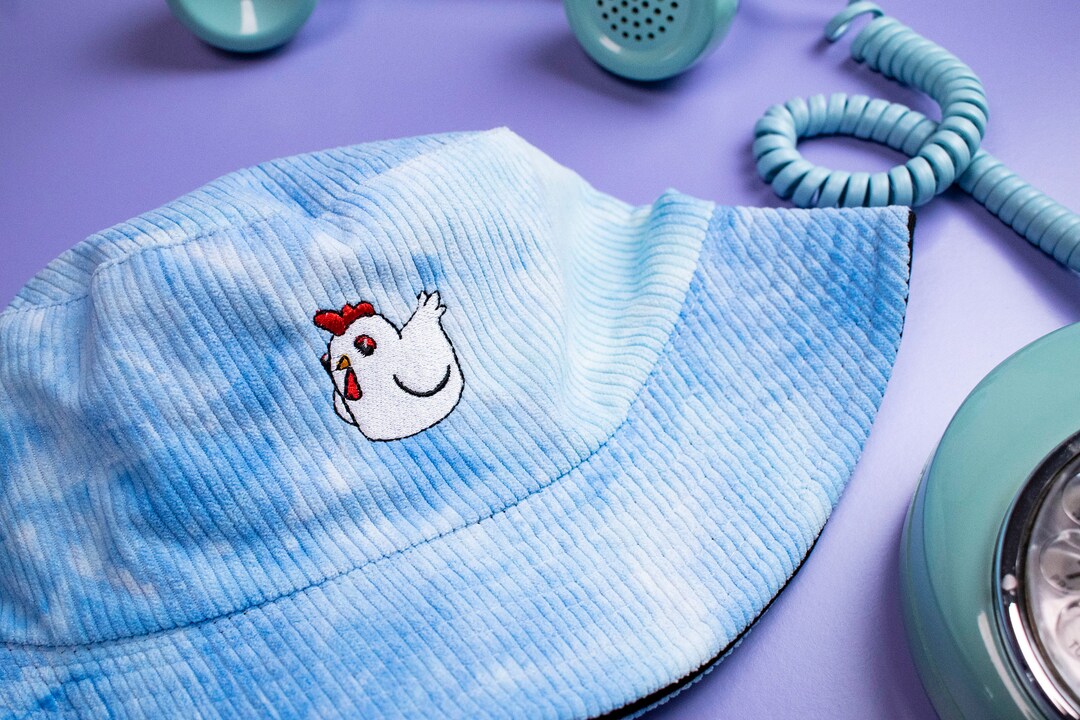 Cute Blue Chicken Bucket Hat, Adorable Kawaii Chicken Embroidered ...