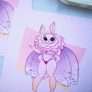 Cute Kawaii Chubby Moth Girl Pastel Art Print, Pink Moth Lady Wall Art ...