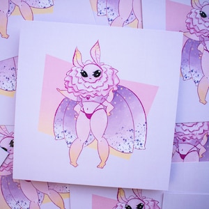 Cute Kawaii Chubby Moth Girl Pastel Art Print, Pink Moth Lady Wall Art ...