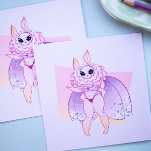 Cute Kawaii Chubby Moth Girl Pastel Art Print, Pink Moth Lady Wall Art ...