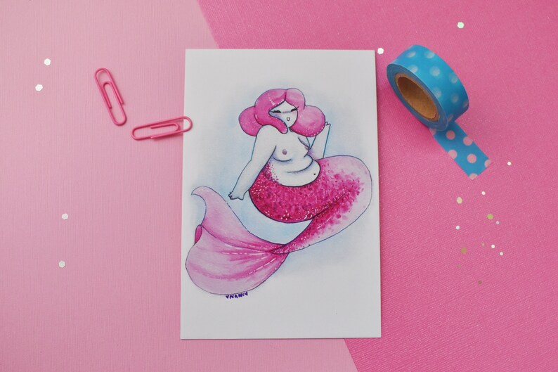 Chubby Mermaid Pink Mermaid Kawaii Mermaid Kawaii art | Etsy