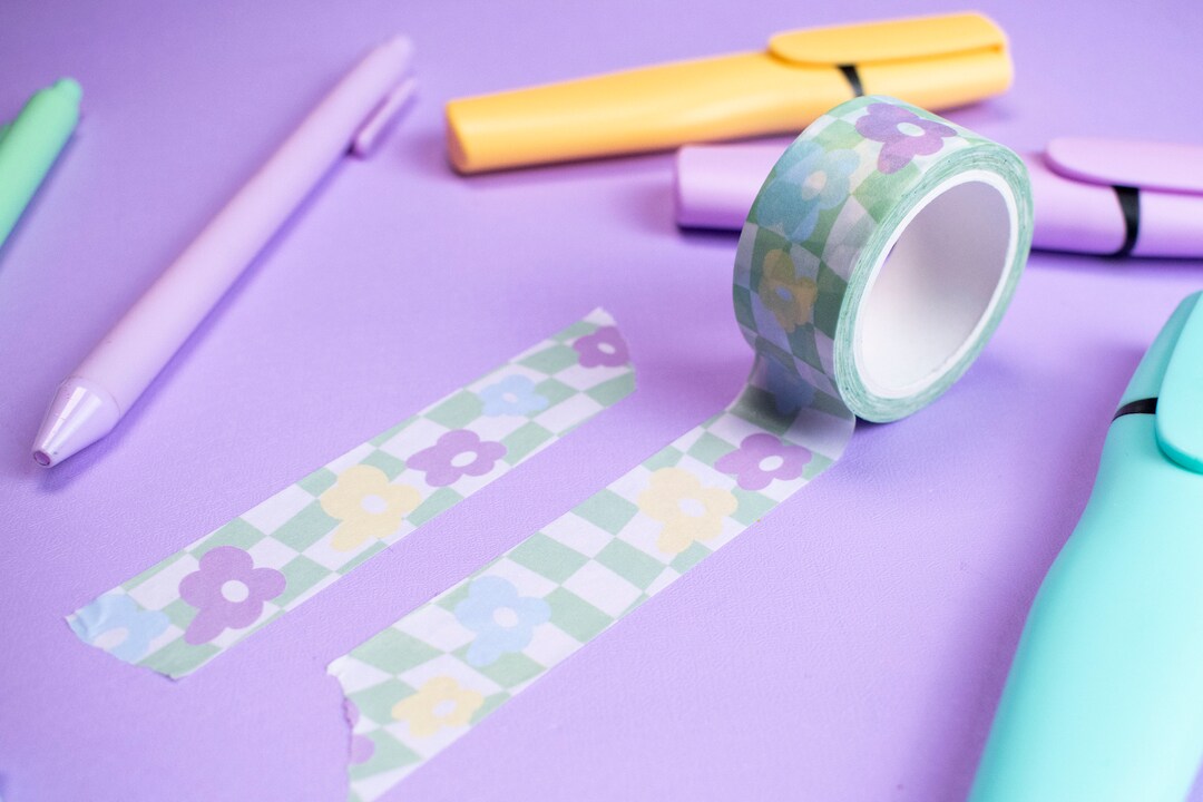 Retro Pastel Funky Checkered Flower Power Washi Tape, Cute Washi Tape ...