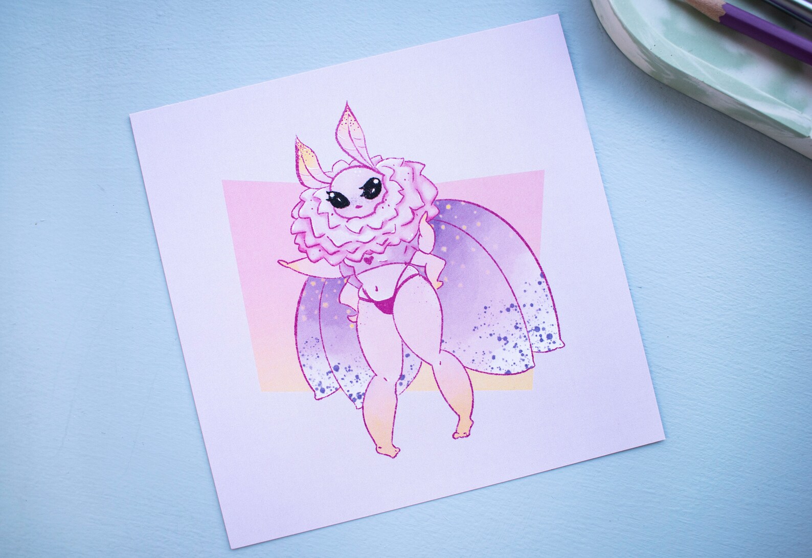 Cute Kawaii Chubby Moth Girl Pastel Art Print, Pink Moth Lady Wall Art ...