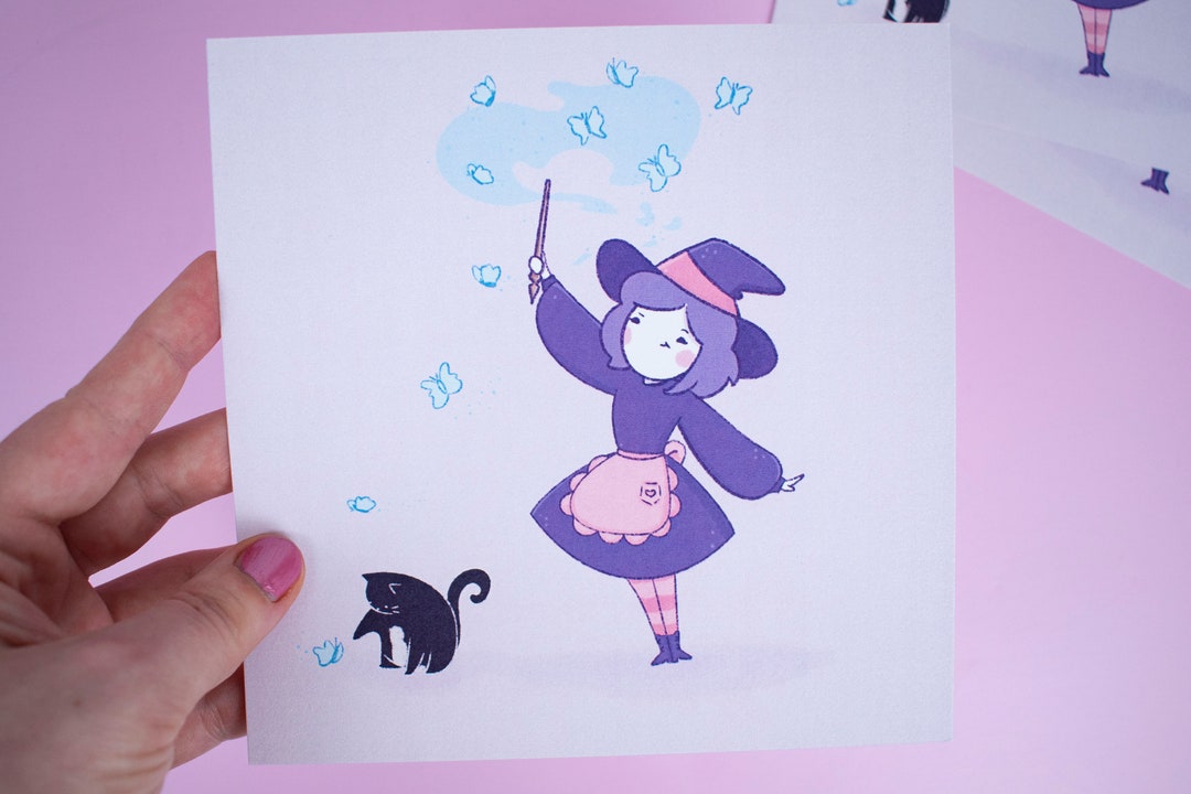Cute Kawaii Witch Pastel Art Print, Witchy Wall Art Print, Adorable ...